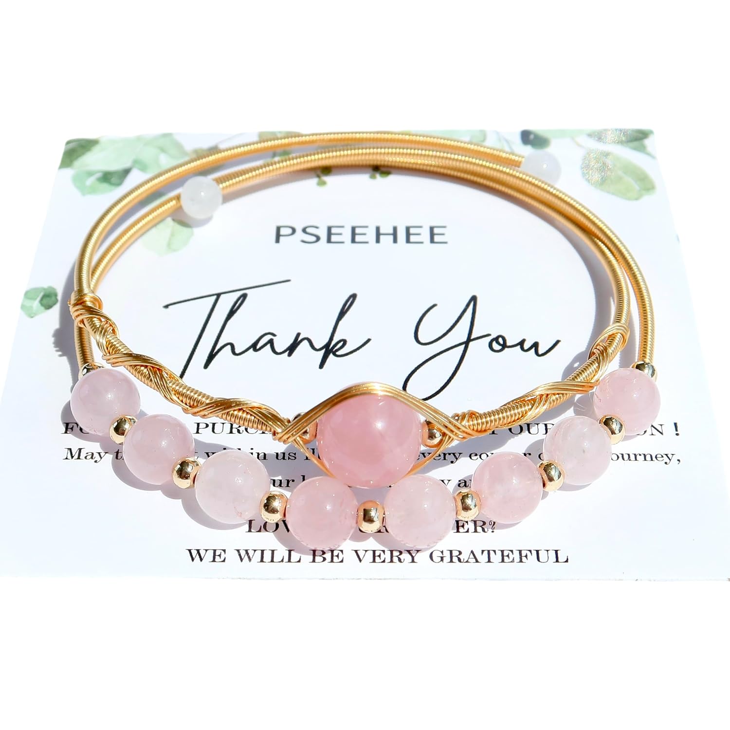 Amazon.com: Handmade Genuine Rose Quartz Beads Double Layered 14k Gold ...
