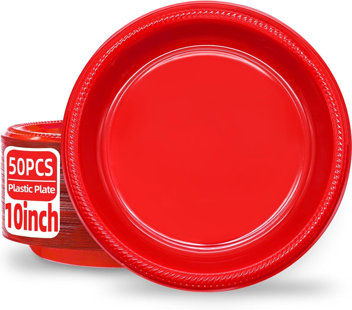 Amazon.com: BONSINY Red Plastic Plates Disposable 10 inch | 50 PCS Red ...