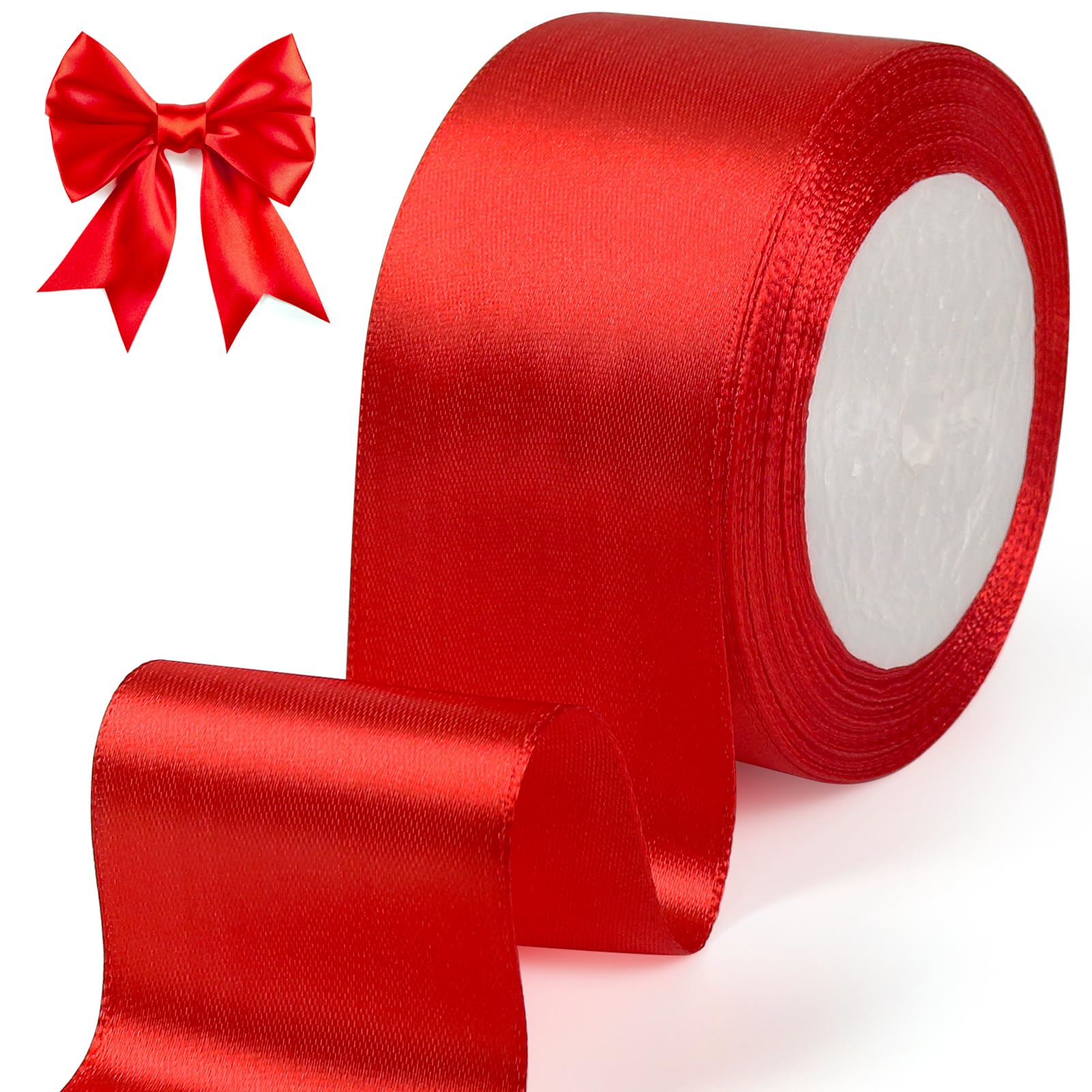 tenn well Red Satin Ribbon 50mm, 22 Meters Smooth Fabric Satin Ribbon ...