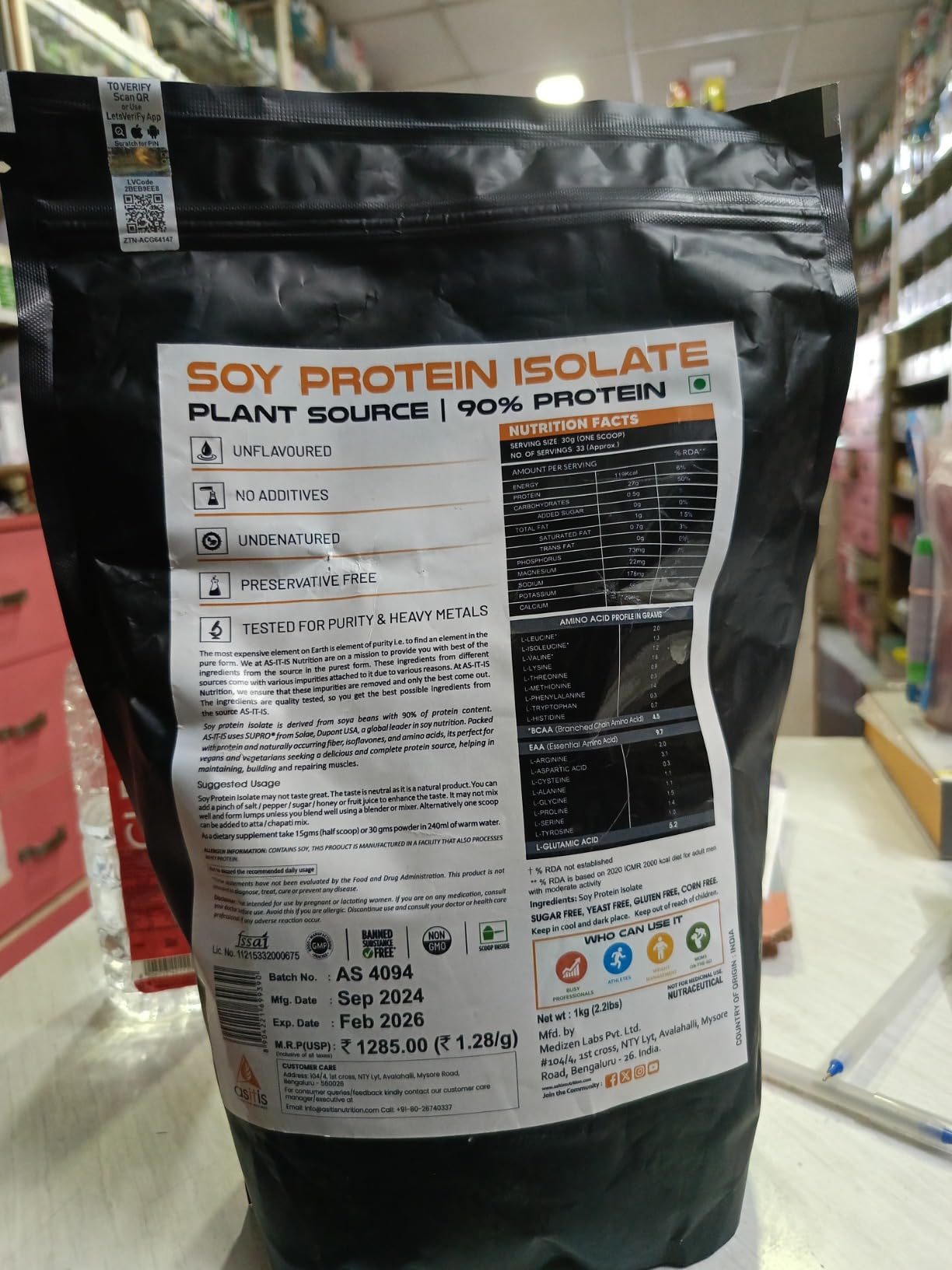 Asitis Nutrition 100% Soy Protein Isolate, 27g Protein & All 9 EAAs per ...