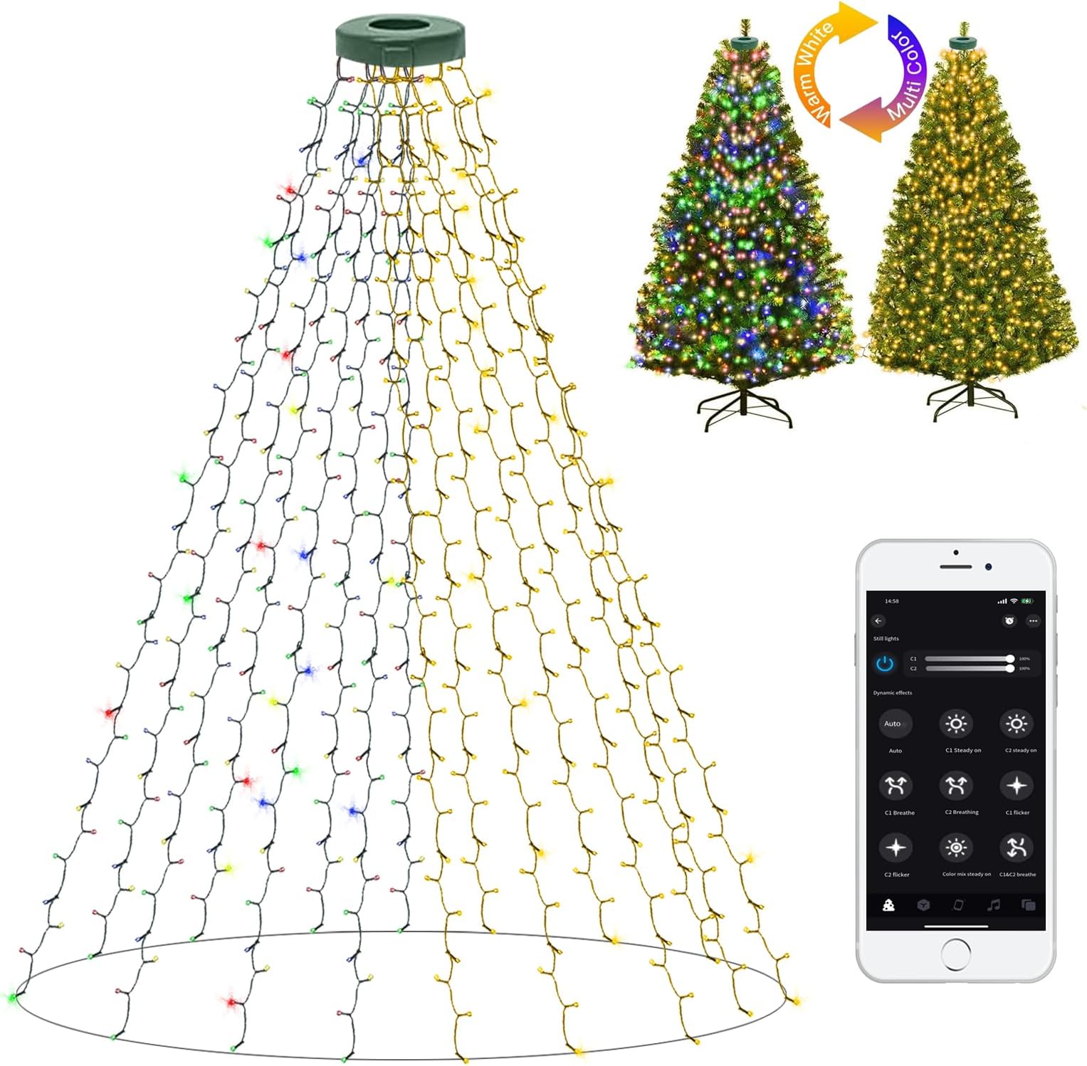 Super RGB 7Ft Smart Christmas Tree Lights, 400 LEDs DIY Animated Color ...