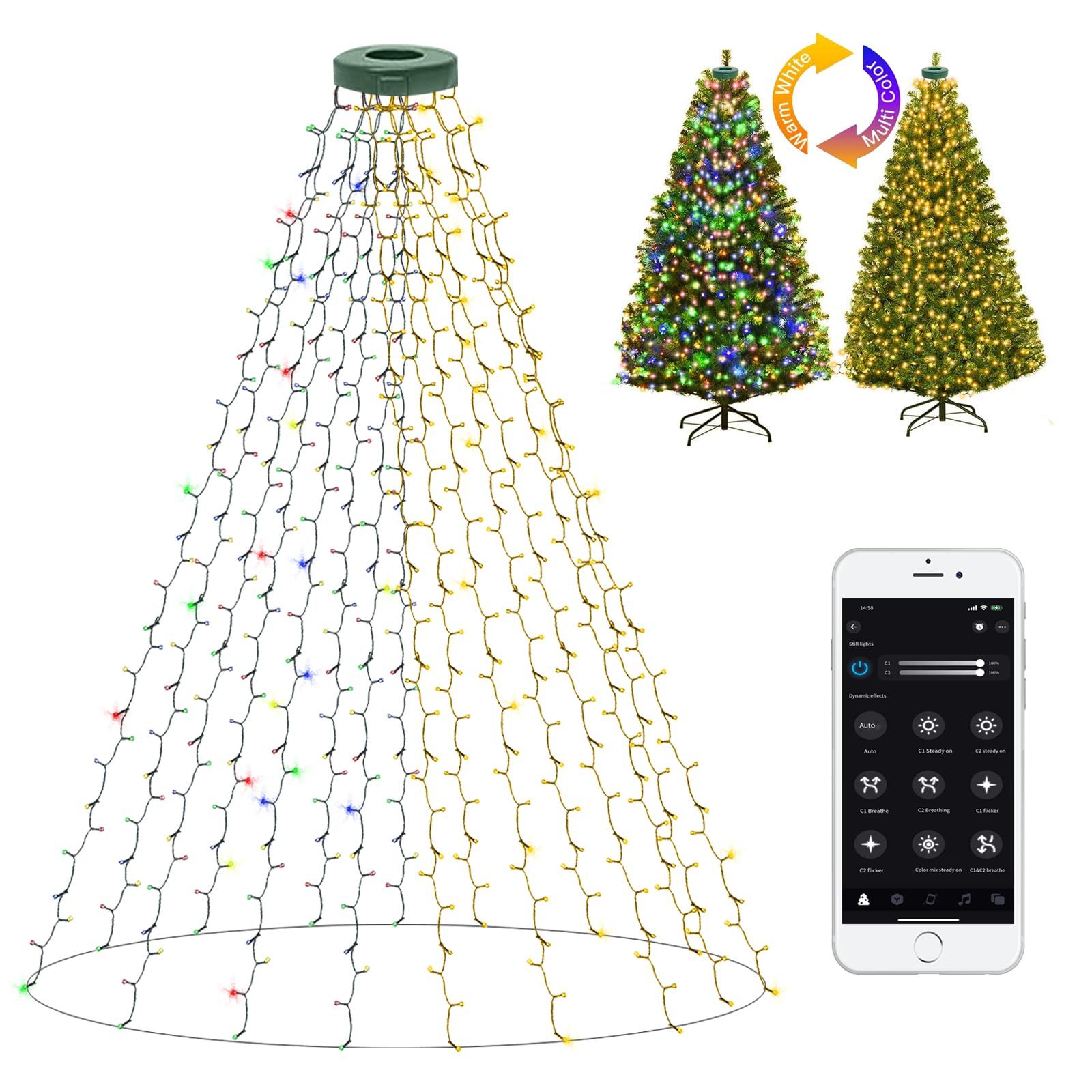 Smart Christmas Tree Lights with Ring, APP Control Music Sync 6.56Ft x ...