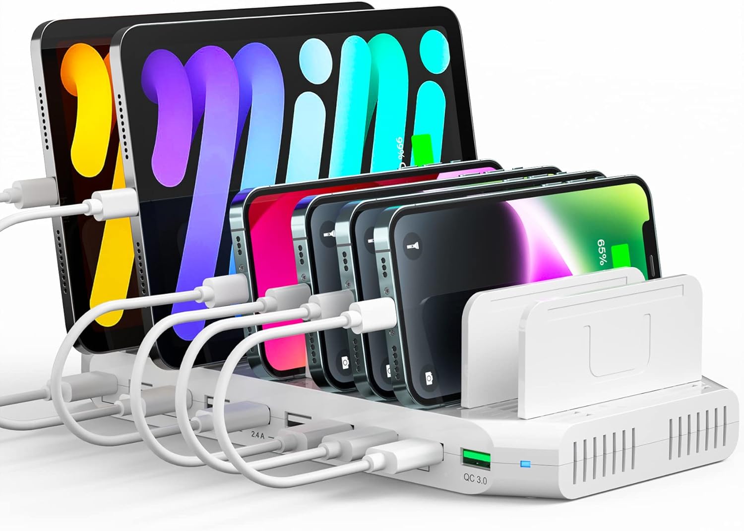 Alxum 60W QC Charging Station for Multiple Devices, 10 Ports Multi USB ...