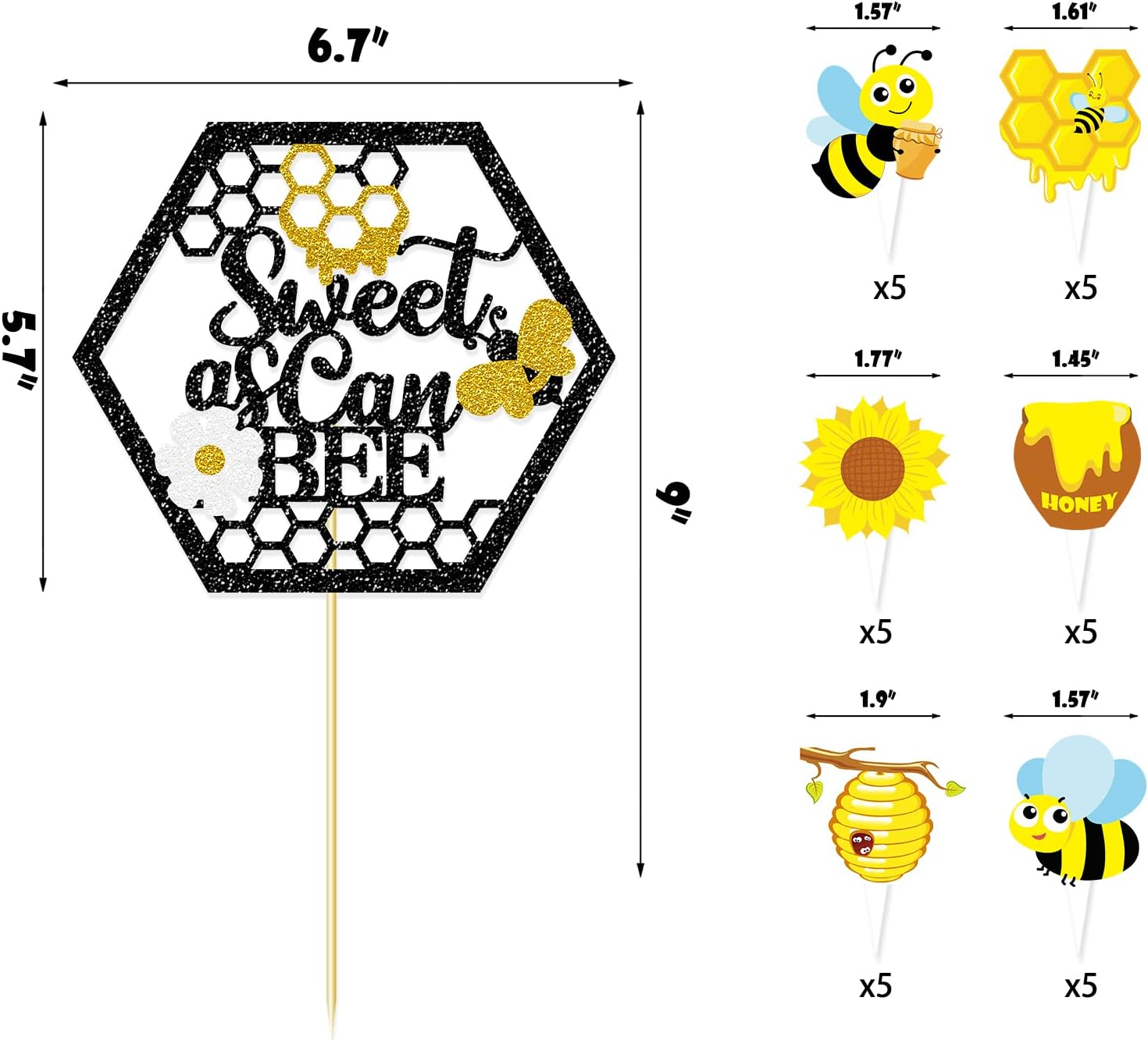 31 piezas Sweet As Can Bee Cake Topper Abeja Colmena Cupcake Decoración ...