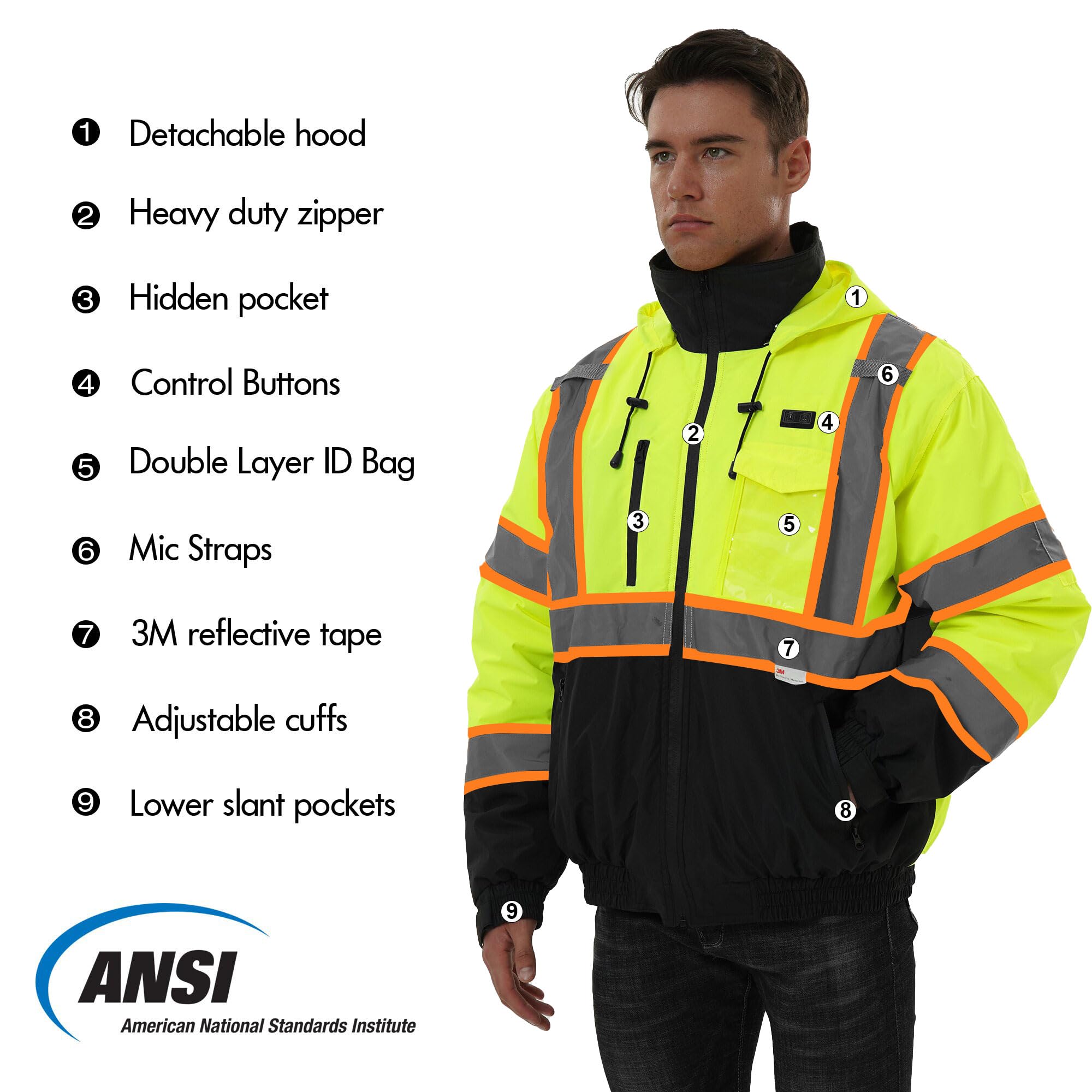 SKSAFETY Professional Level Heated Safety Bomber Jacket Class 3 Hi-Vis ...