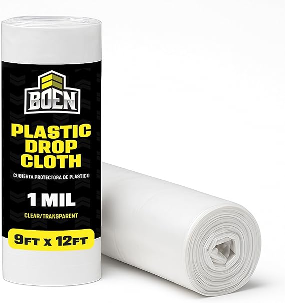 BOEN 9x12 Clear Plastic Drop Cloth – 1 Mil Heavy-Duty Painters Plastic ...