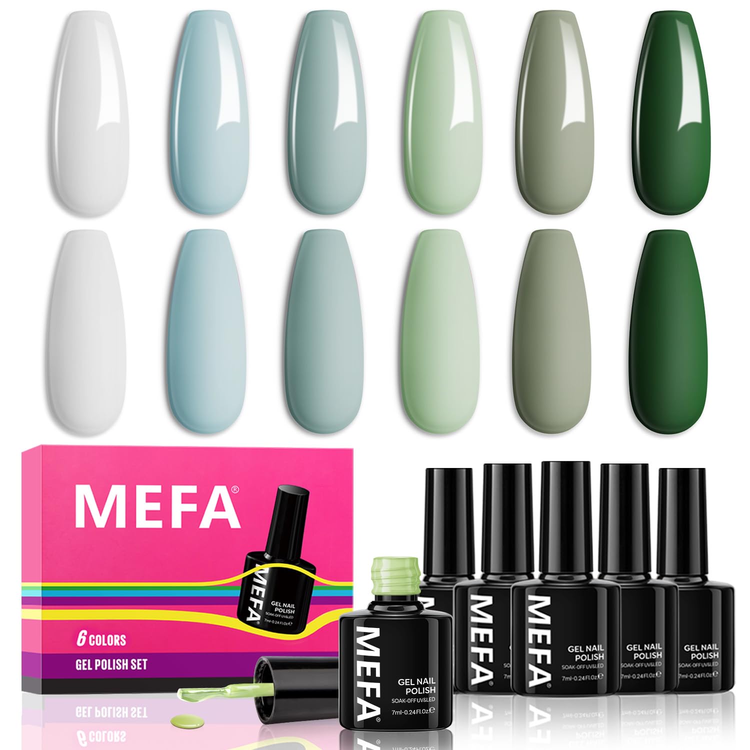 Amazon.com : MEFA Green Gel Nail Polish Set 6 Colors, Christmas Colors ...