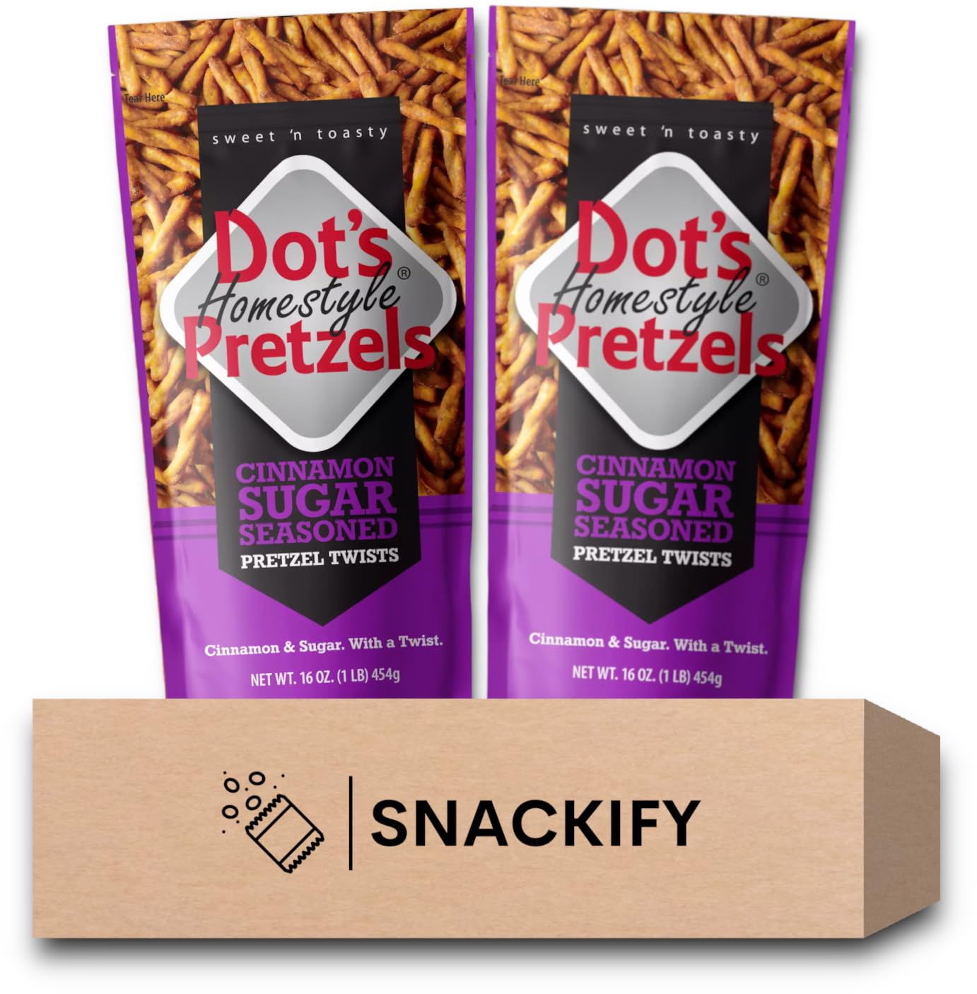Amazon.com: Dot's Pretzels Cinnamon Sugar Pretzel Twists | 2, 16 oz Bags | Bundled by SNACKIFY