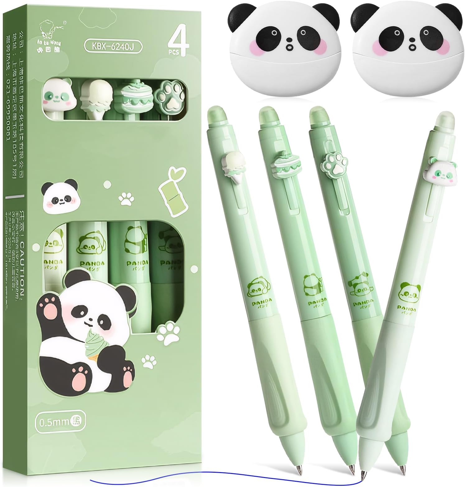 6PCS Erasable Pens Blue With Panda Erasers, Panda Pen Cute Pens Rub Out ...