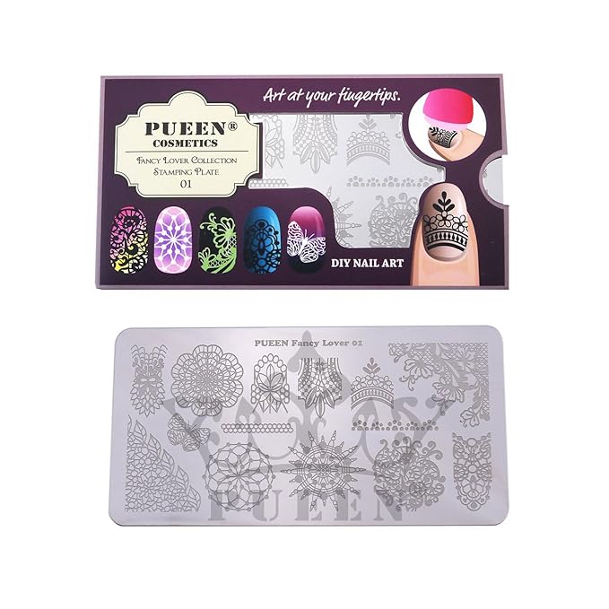 Amazon.com: PUEEN Nail Art Stamping Plate - Fancy Lover 01-125x65mm ...