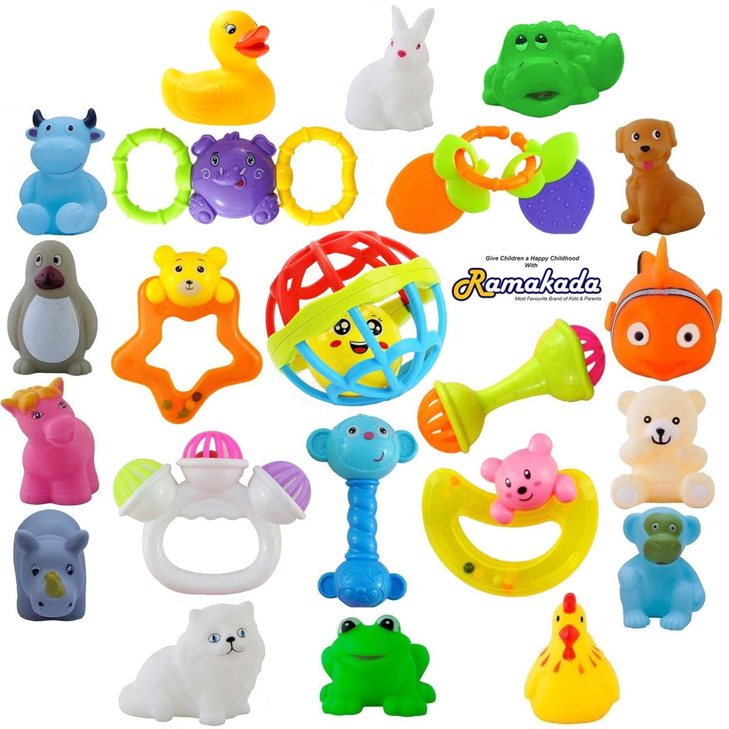 Ramakada Set of 22 Pcs Lovely Attractive Colourful Rattle and Bath Toys ...