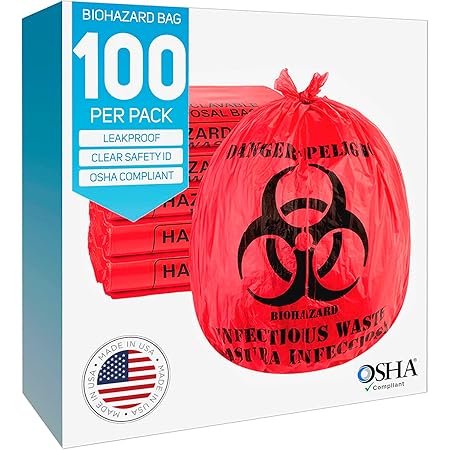 Amazon.com: Biohazard Waste Bags 10-Gallon 24x24 Red Hazardous Trash ...