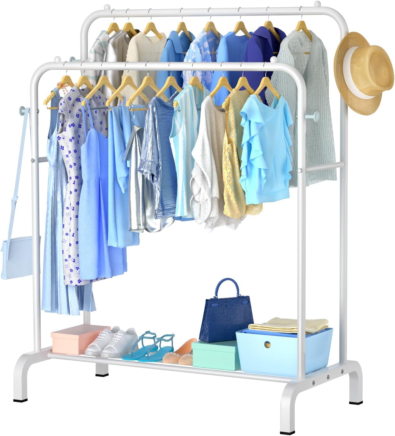 HOMIDEC Clothes Rail,Metal Clothes Rack with Hooks, Double Rads Heavy ...