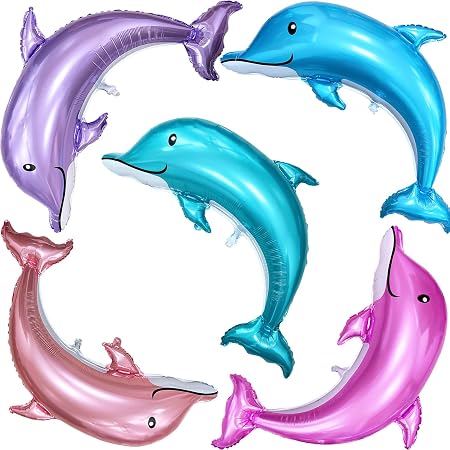 Amazon.com: Large Fish Dolphin Foil Balloons Blue Rose Gold Cartoon ...