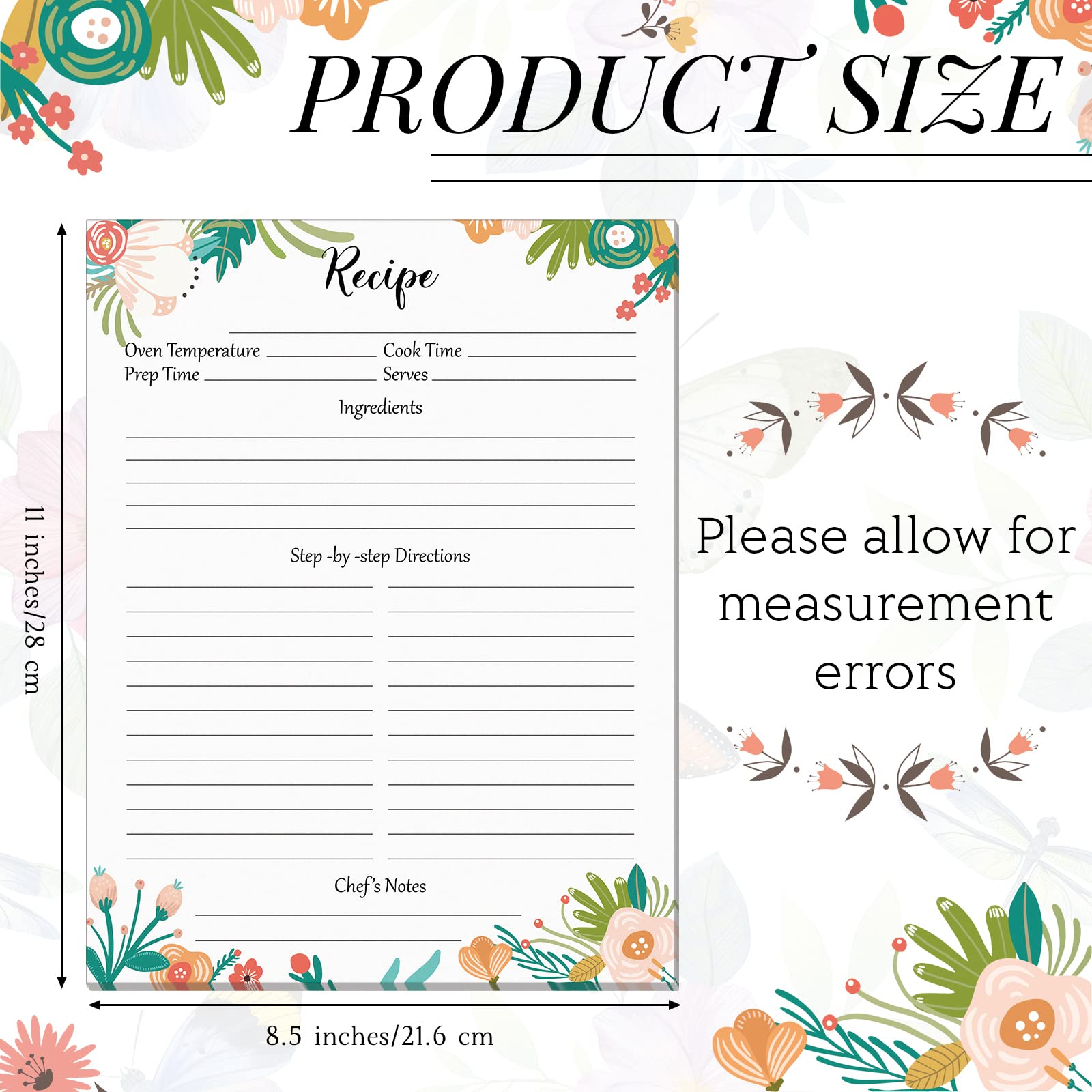 Snapklik.com : 50 Sheets Recipe Paper Full Size Recipe Refill Pages 8.5 ...