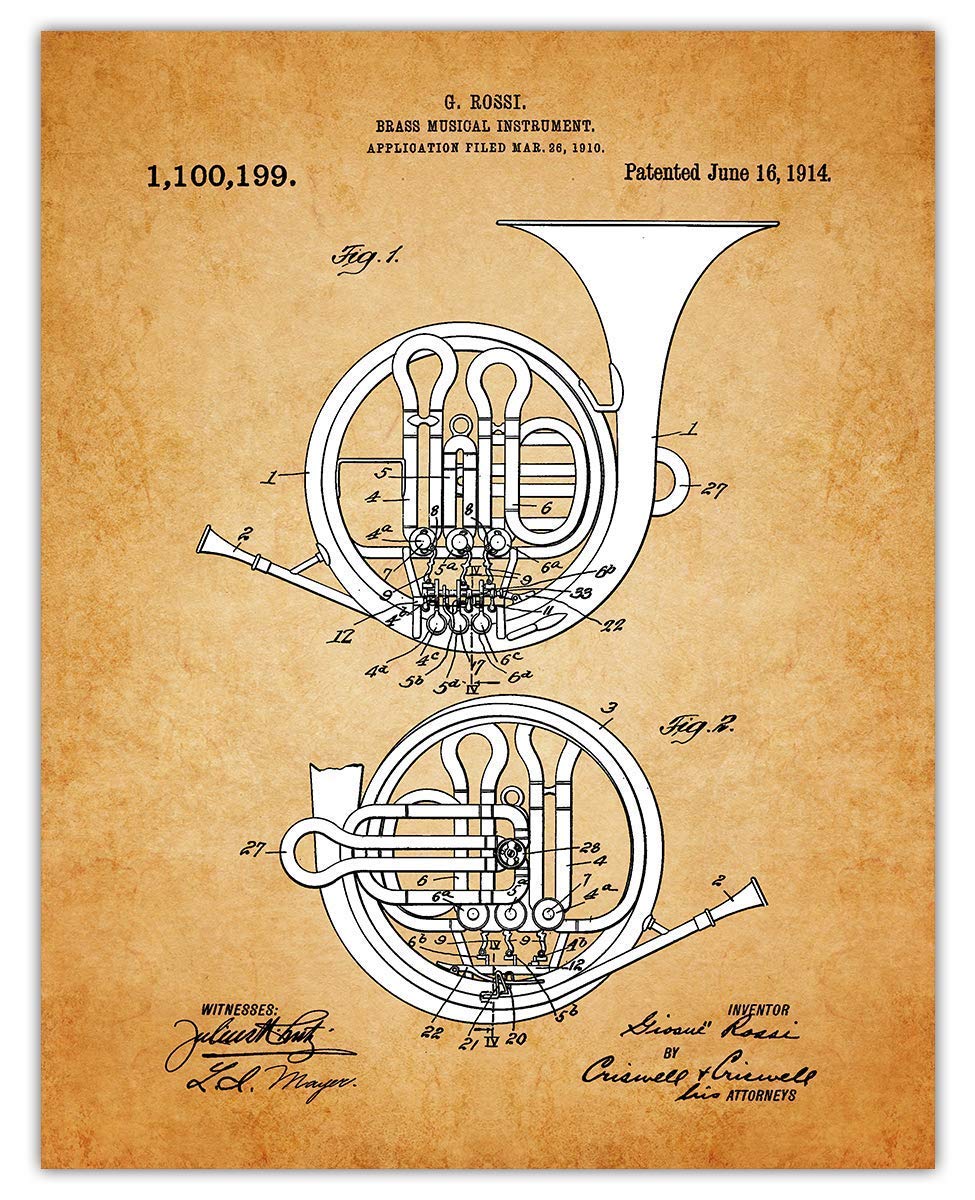 Amazon.com: Vintage French Horn Poster Patent Prints - 11x14 Unframed ...