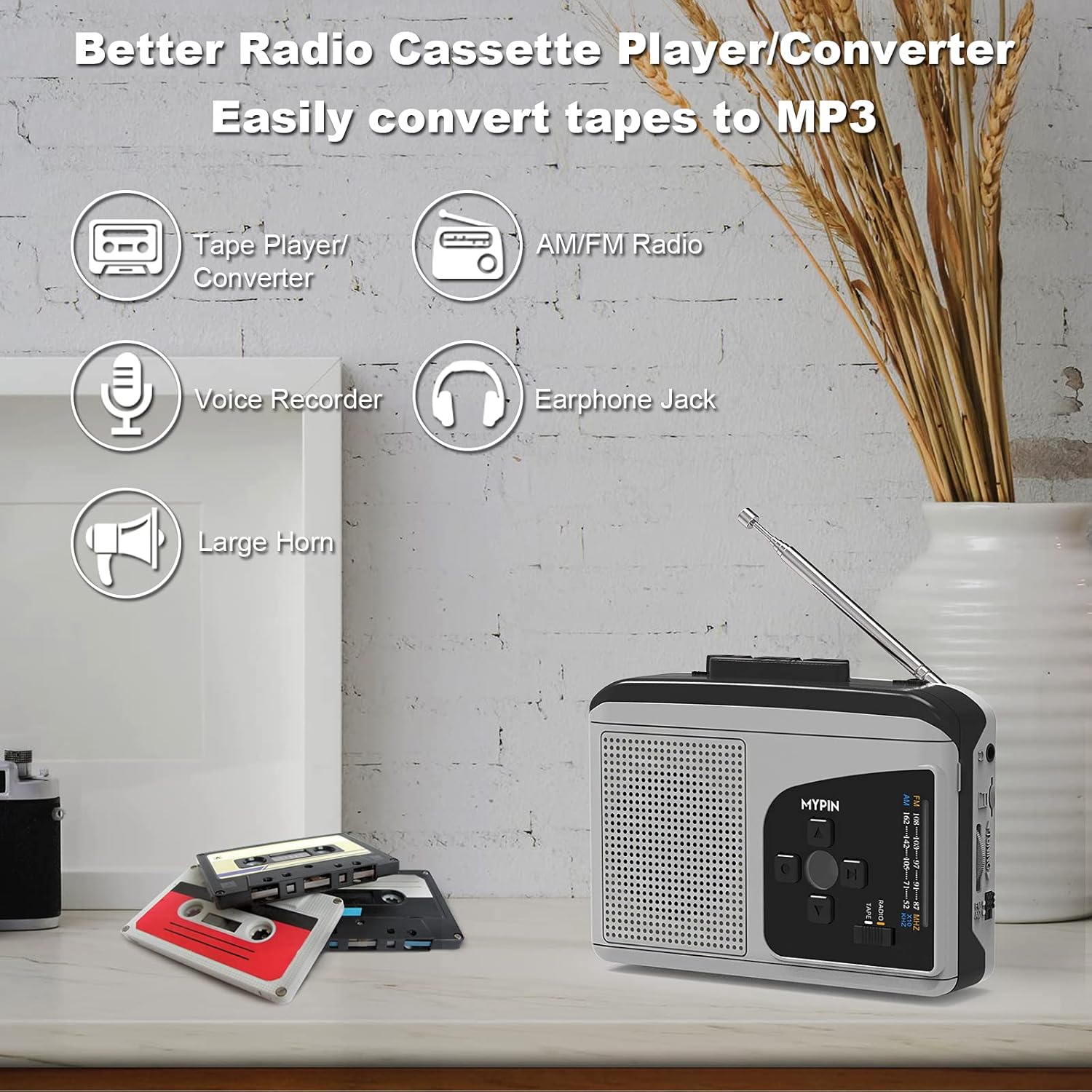 Portable Cassette Converter Recorder,Cassette Player AM/FM Radio Stereo ...