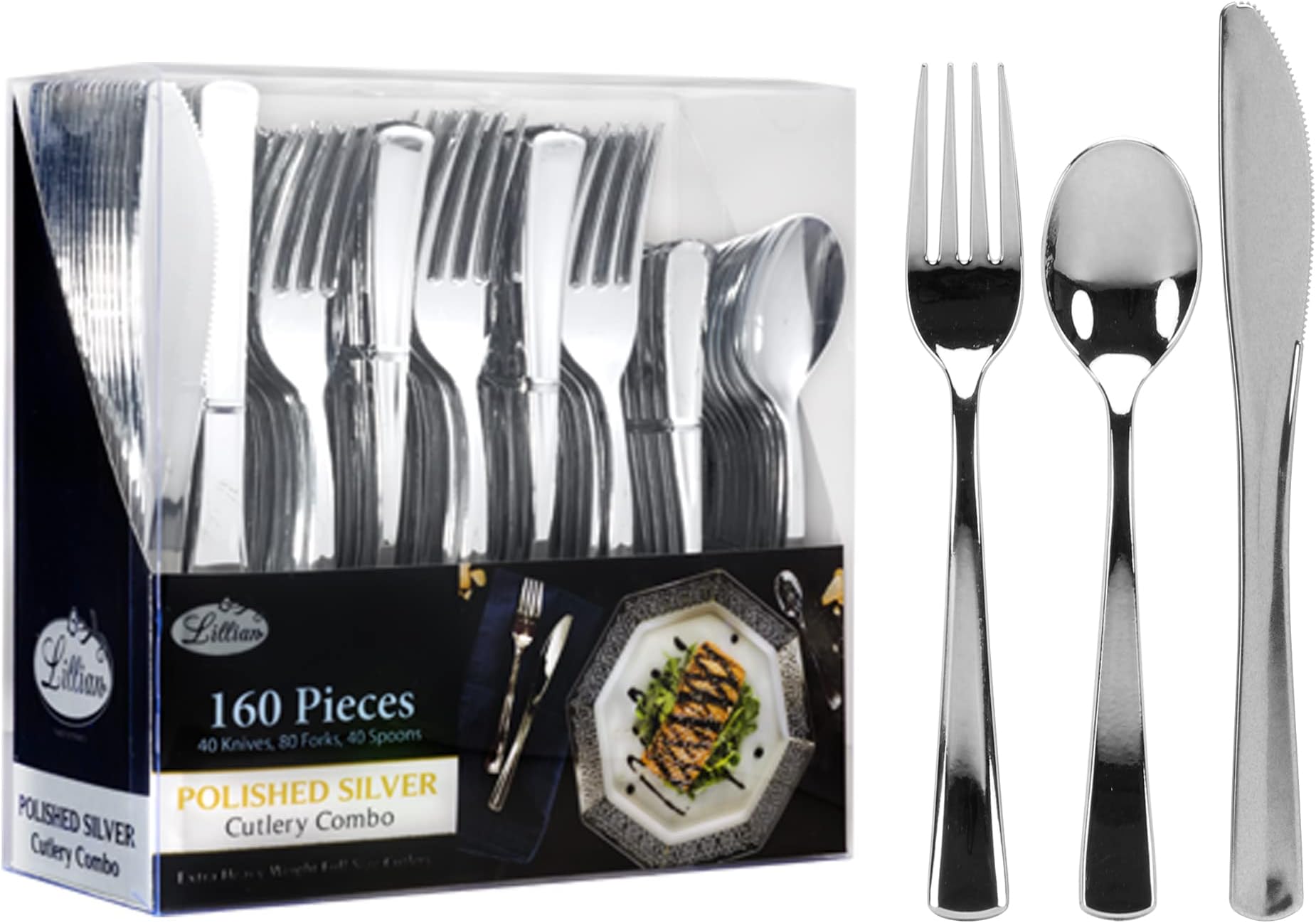 Amazon.com: 300 Silver Plastic Cutlery Premium Quality Disposable ...