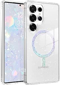 Amazon.com: DOMAVER for Samsung Galaxy S25 Ultra 6.9" Case Clear Glitter Compatible with ...