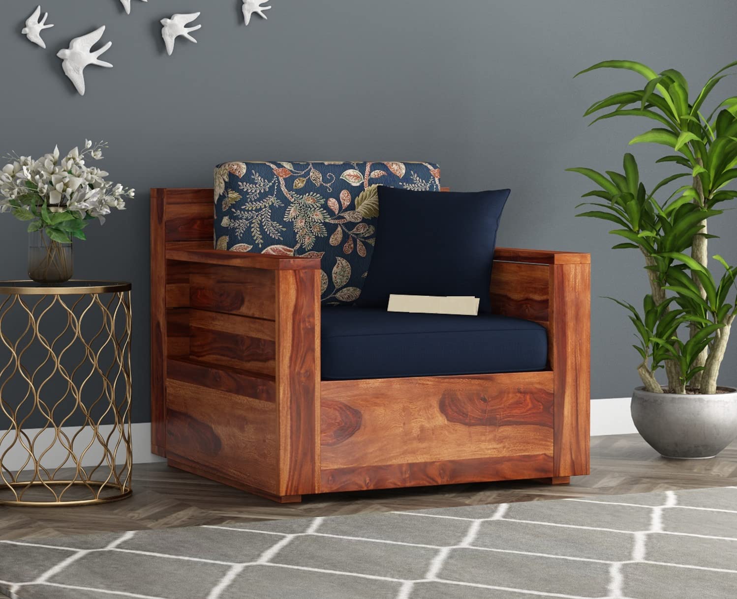 Porash Furniture Sheesham Wood 1 Seater Sofa For Home Bedroom Solid ...