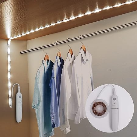 Wardrobe Motion Sensor Activated LED Light Strips 1M Rope Closet Night ...