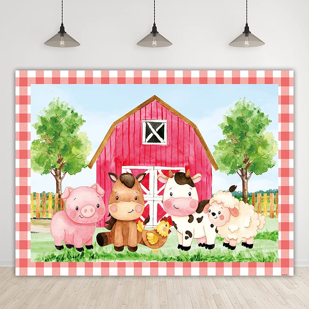 Buy Bellimas Farm Animals Party Backdrop Cartoon Red Barn Happy ...