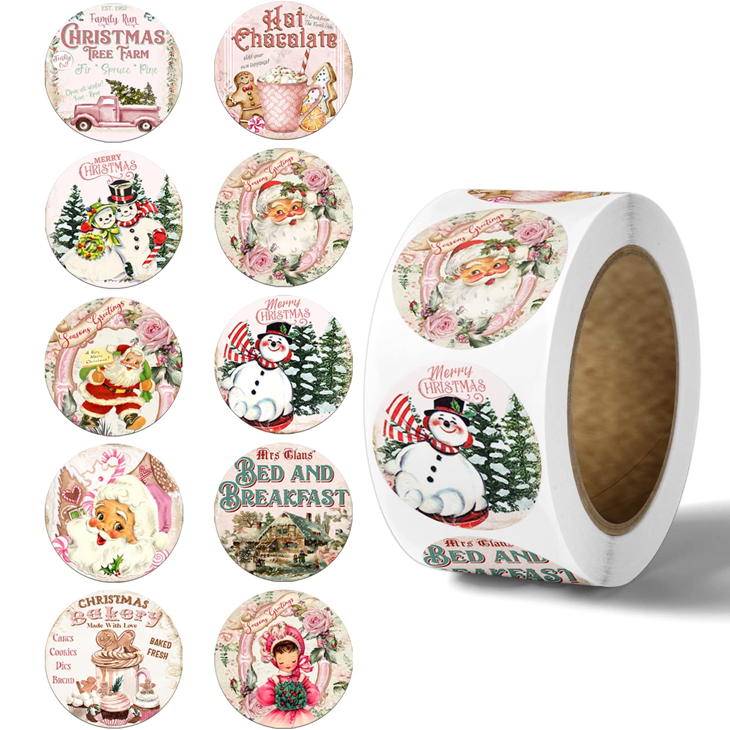 Snapklik.com : 500Pcs Pink Vintage Christmas Stickers Roll Merry ...