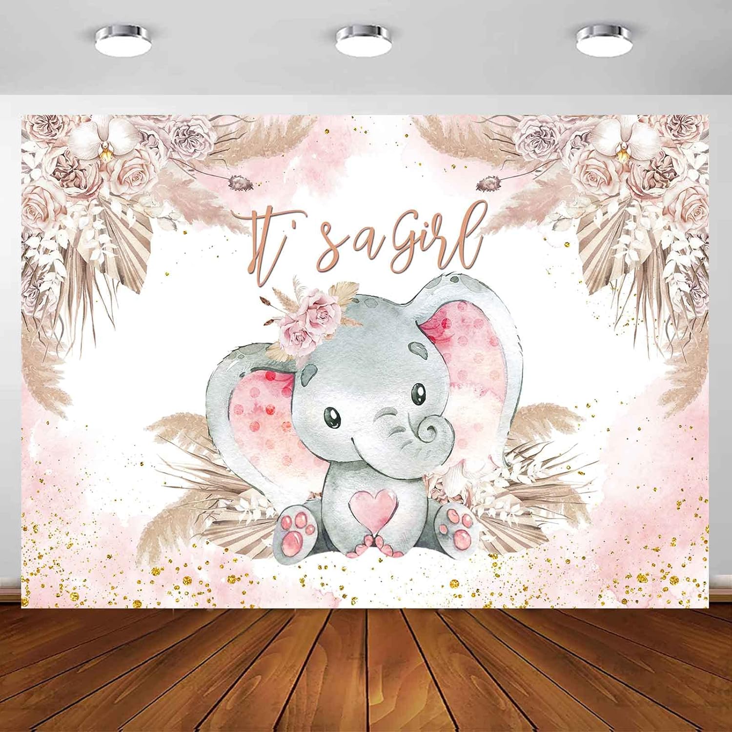 Sensfun Boho Elephant Baby Shower Backdrop for Girl Blush Pink Pampas ...