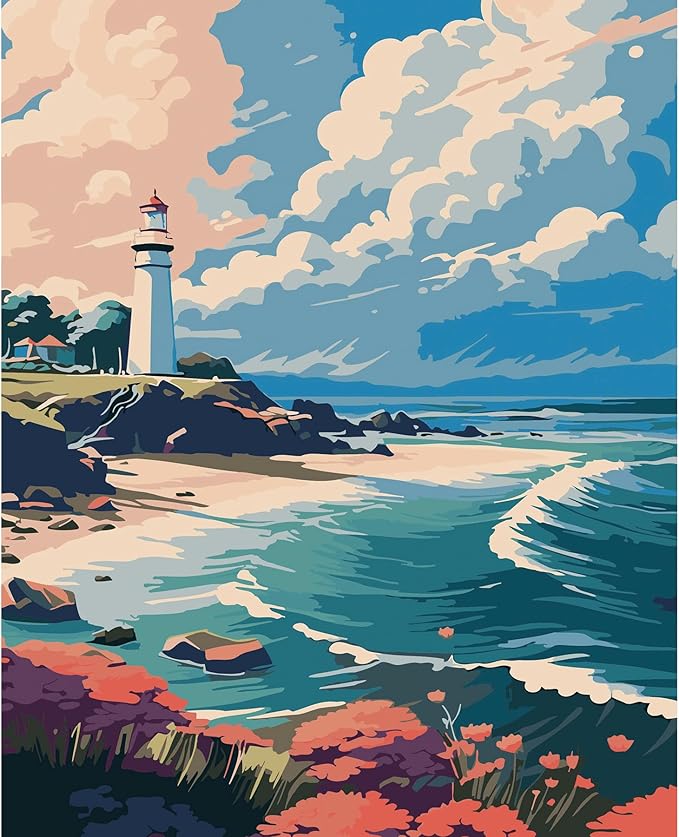Amazon.com: SDYJQ Paint by Numbers Beach, Lighthouse Paint by Numbers ...