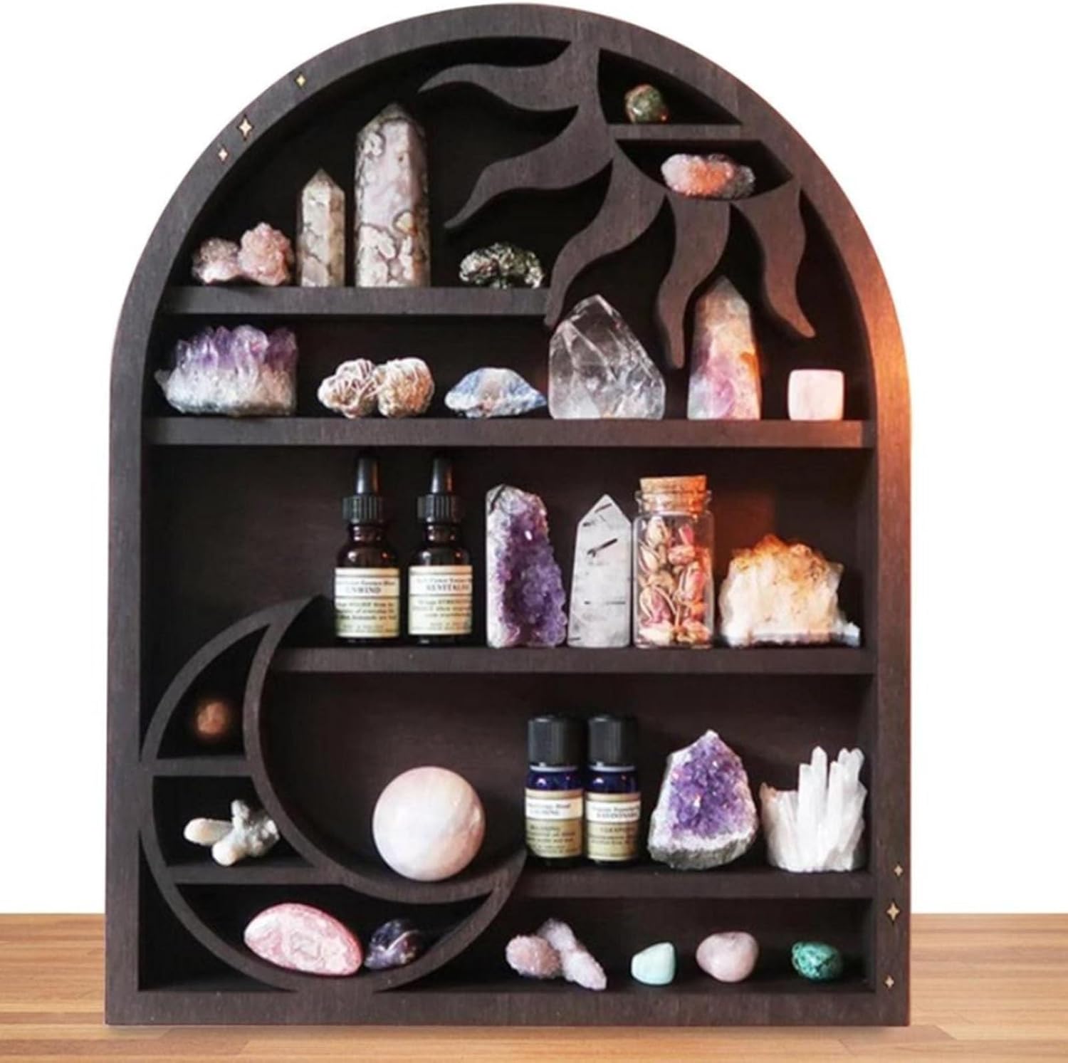 Moon & Sun Floating Shelves Crystal Display Rack Wall Mounted Holder ...