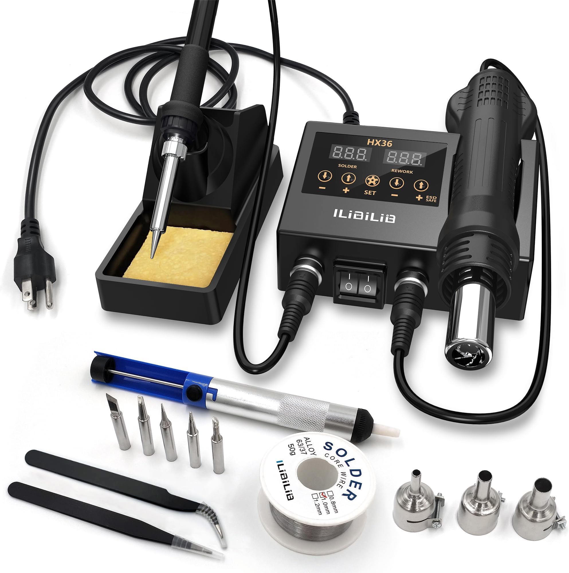 ILIBILIB Soldering Station, 2-in-1 SMD Hot Air Rework and Soldering ...
