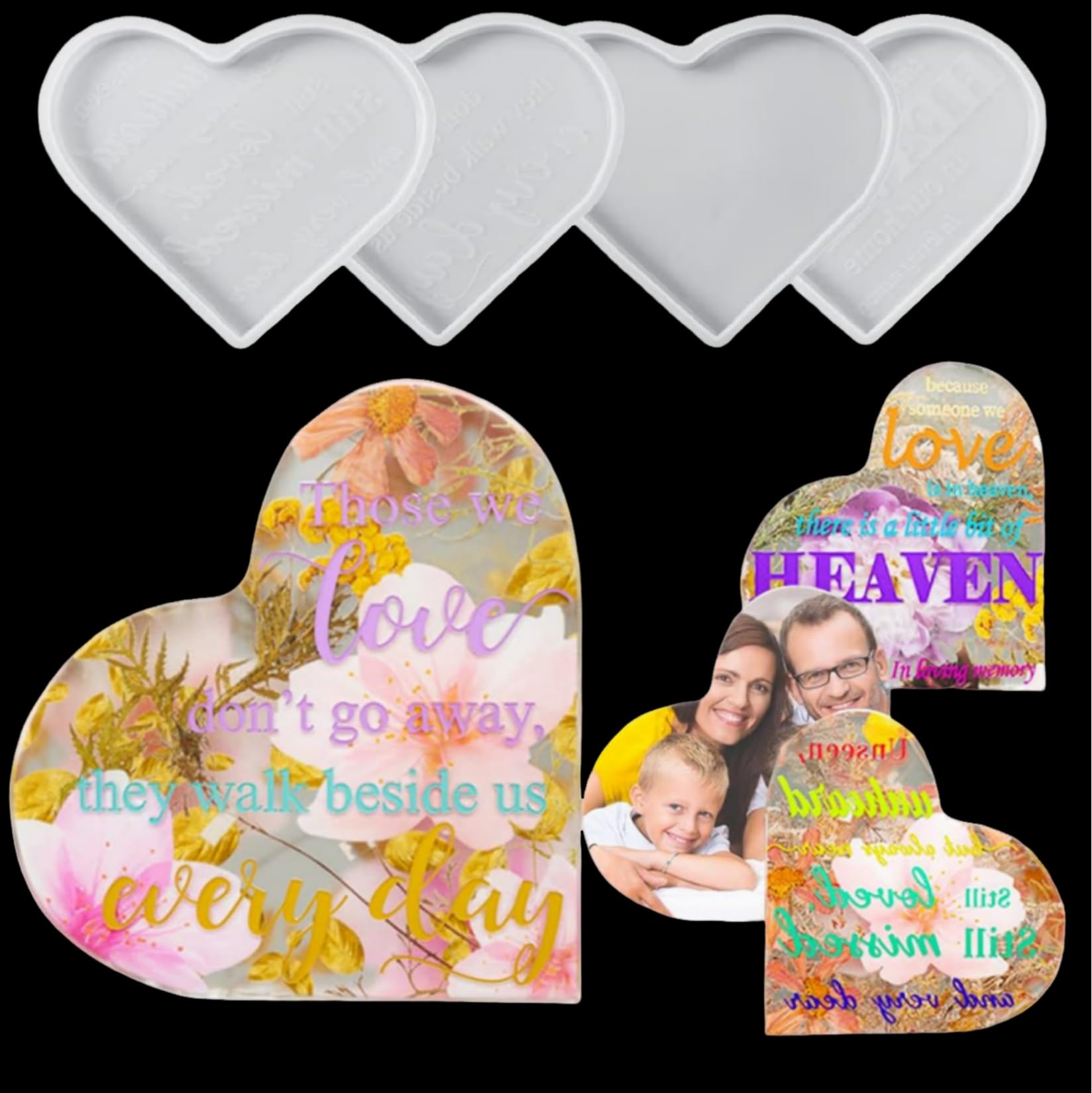 DeryArcle 4Pcs Heart Sign Resin Mold, Silicone Memorial Molds for Epoxy ...