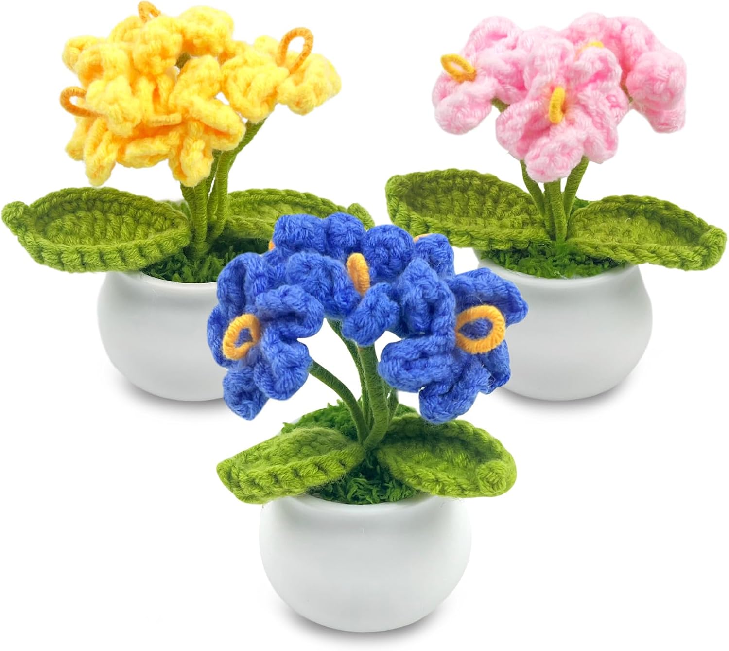 Amazon.com: Mini Crochet Artificial Forget-Me-Not, Set of 3 Potted ...