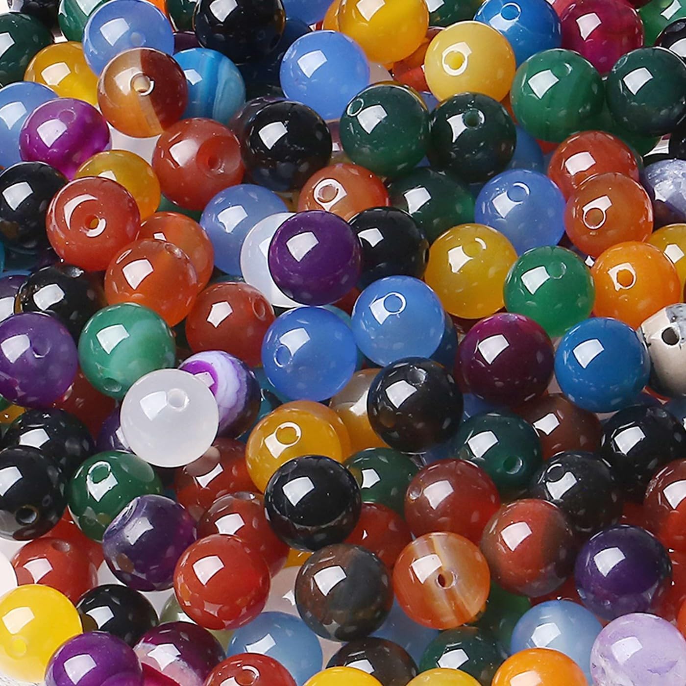 Amazon.com: LAIDANLA Colorful 8mm Natural Stone Beads Agate Round Loose ...