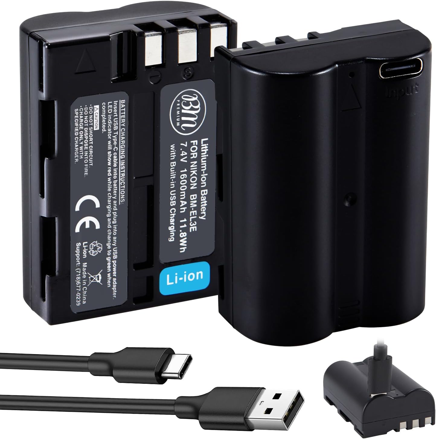 Amazon.com: BM Premium EN-EL3e High Capacity Battery with Built-in USB ...