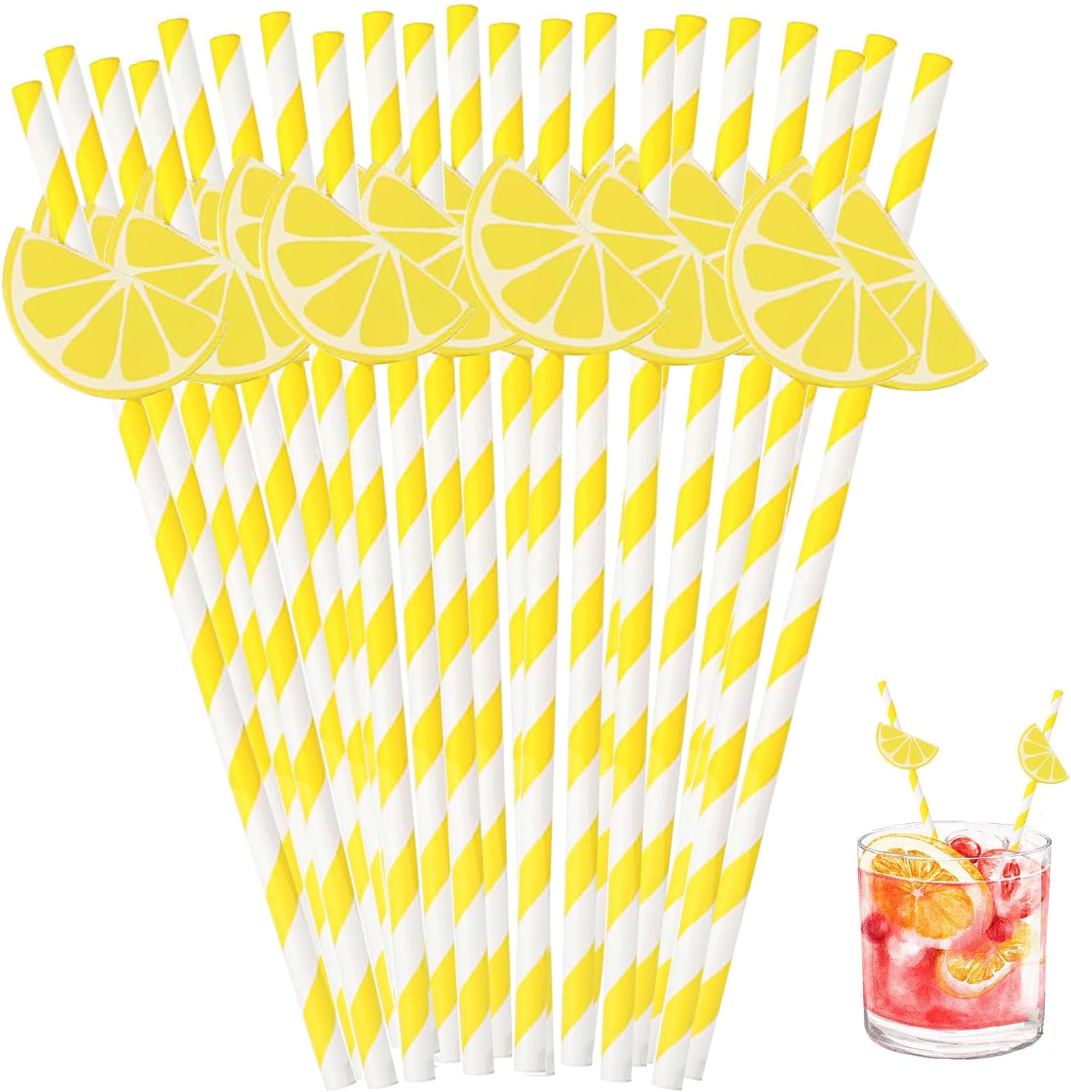 Amazon.com: Lemon Biodegradable Paper Straws，Lemon Birthday Party ...