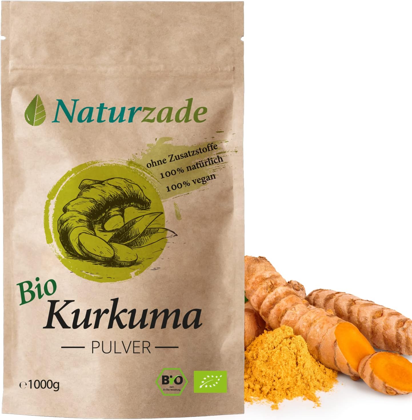 Kurkuma Pulver Bio 1kg Naturzade Hochwertiges Rohkostqualität 100% ...