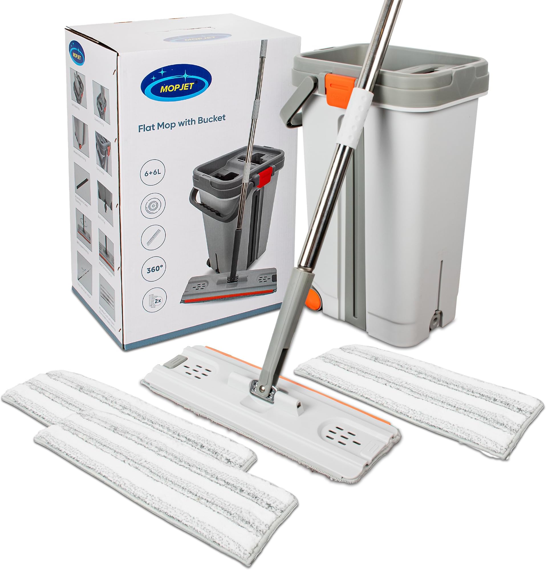 Amazon.com: MOPJET Flat Mop and Bucket with Wringer Set for Home - Self ...