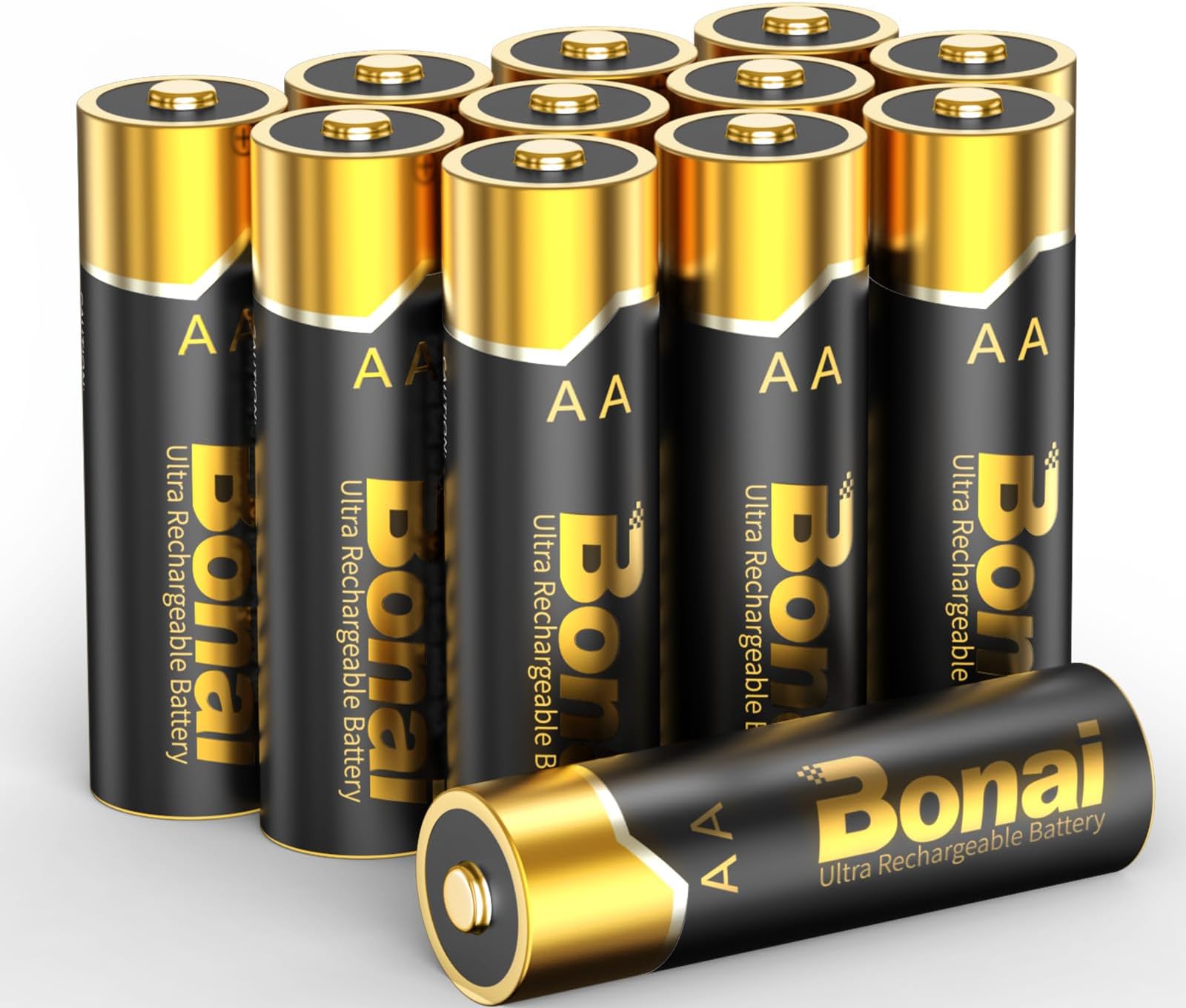 Amazon.com: BONAI Gold Rechargeable AA Battery Pro 12 Count, High ...