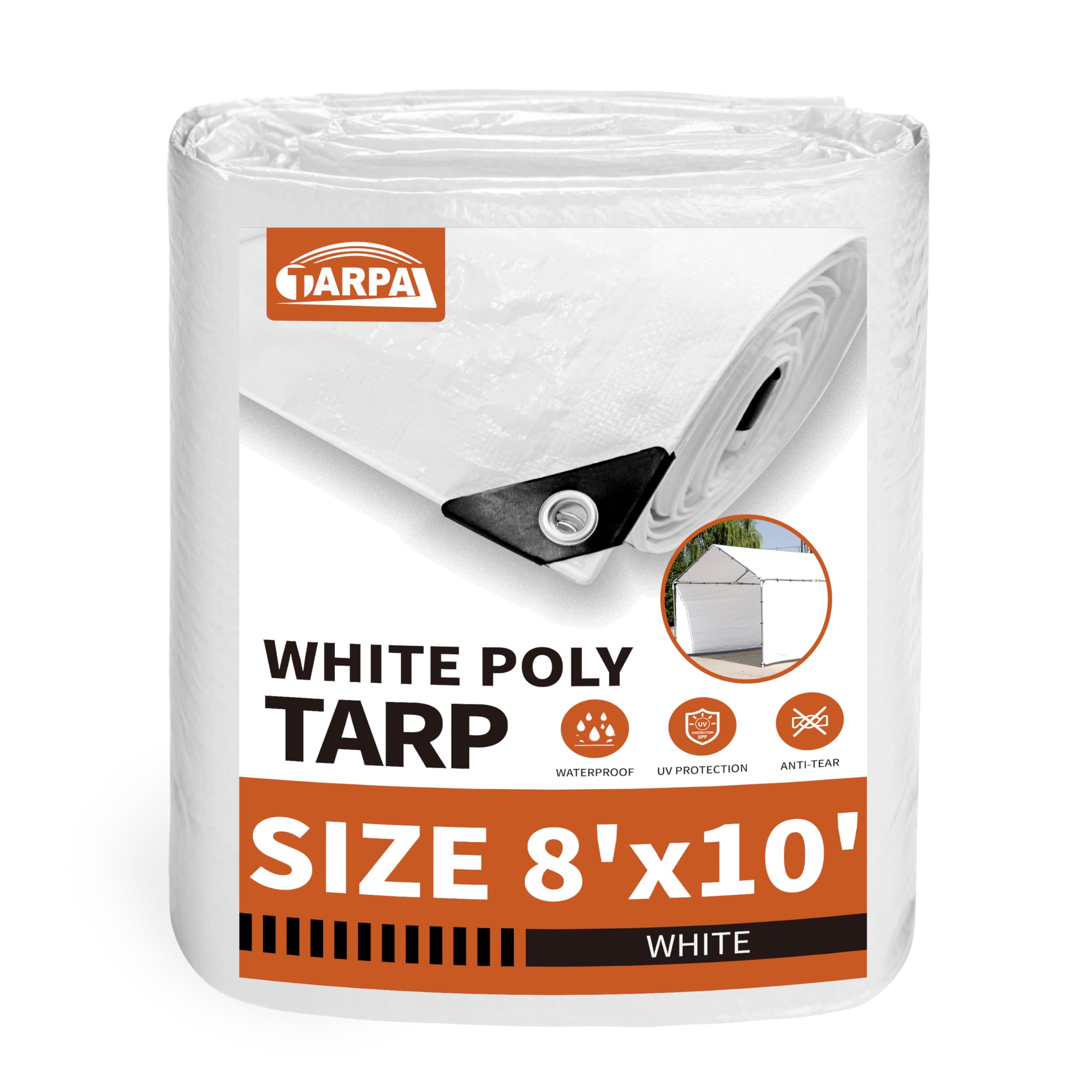 TARPAL 8'x10' White Tarp Waterproof 7.5 mil Medium Duty All Purpose ...