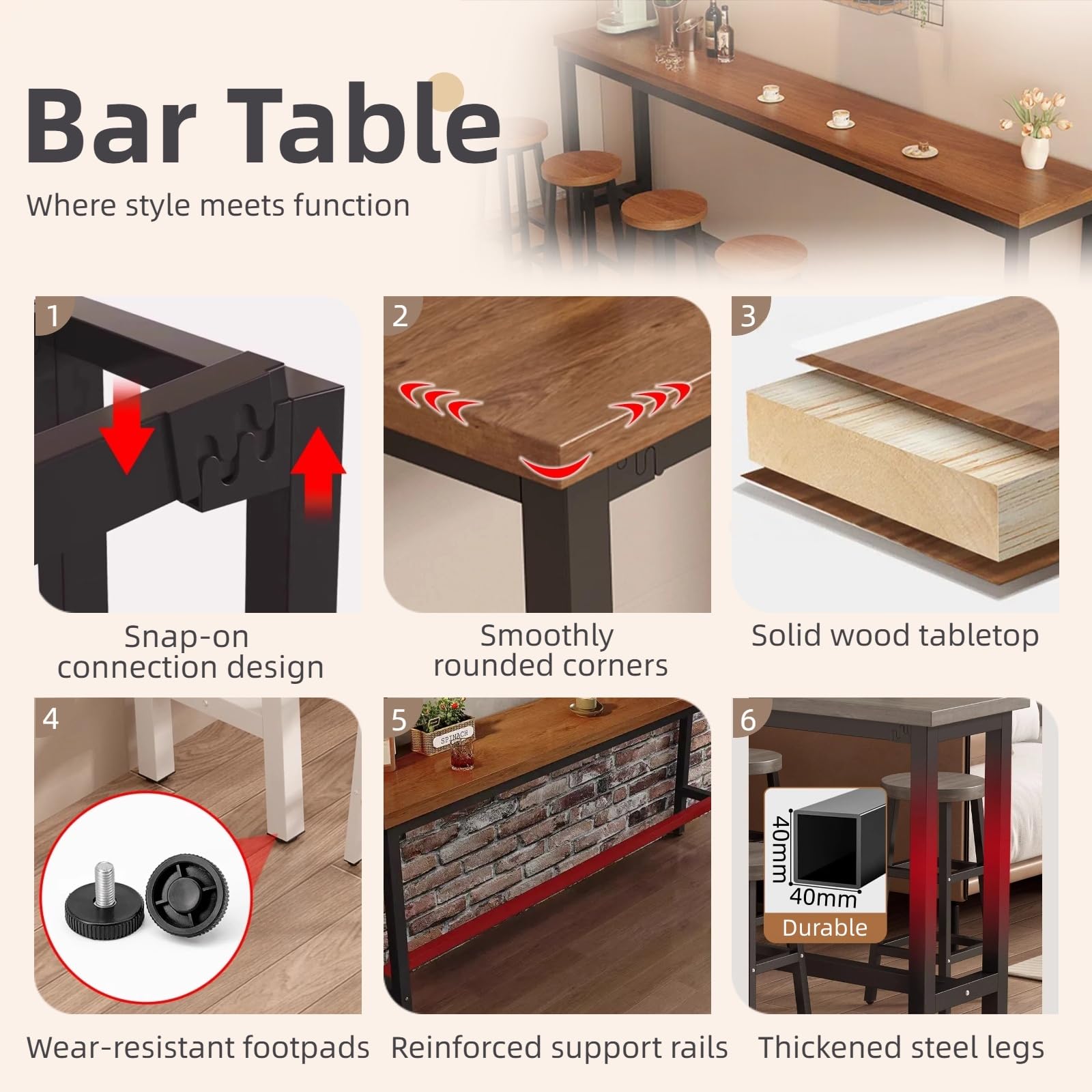 Hallway Table 1800mm Industrial Rectangular Bar Height Table Natural ...