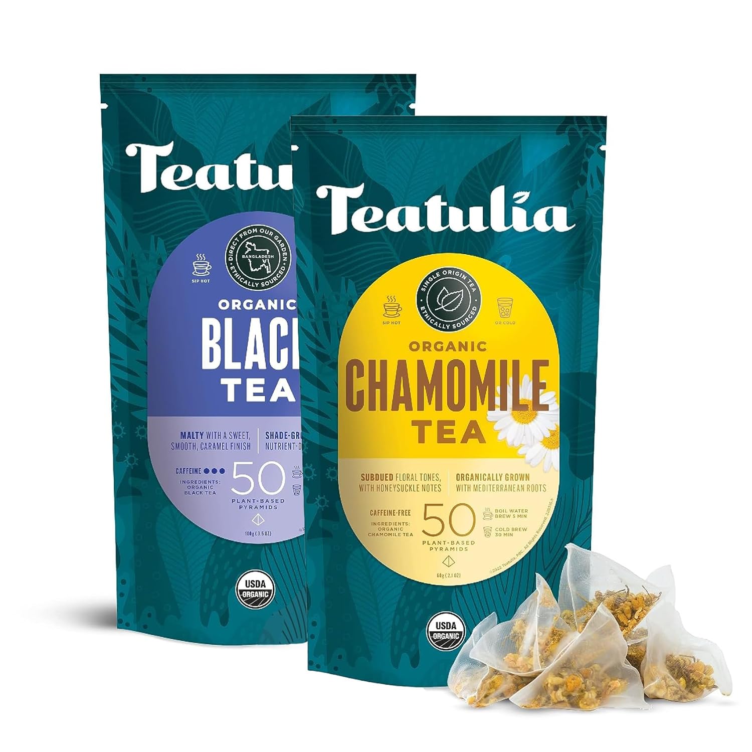 Amazon.com : Teatulia Organic Black + Chamomile Tea Bags (100 Pyramid ...
