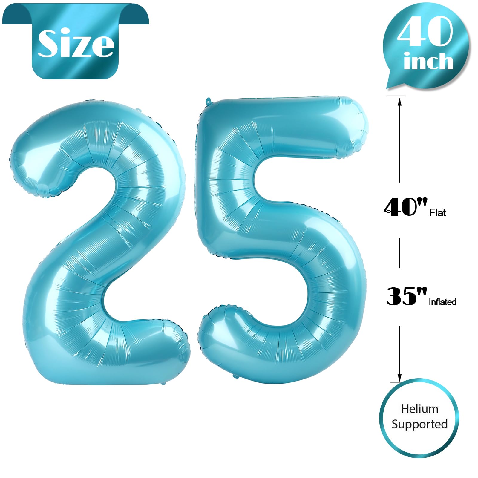 Snapklik.com : Pearlescent Blue Number 25 Balloon 40 Inch, 25 Number ...