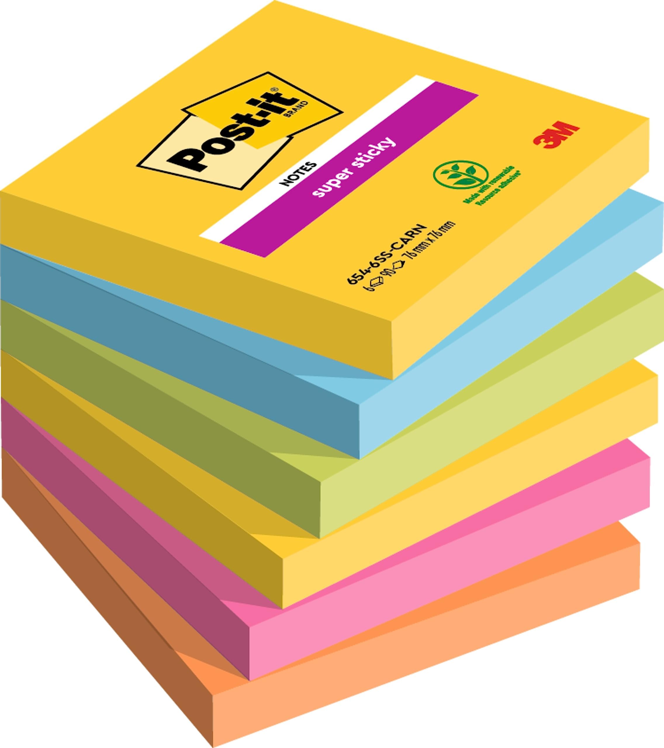 Post-it Super Sticky Notes Carnival Color Collection, Pack of 6 Pads ...