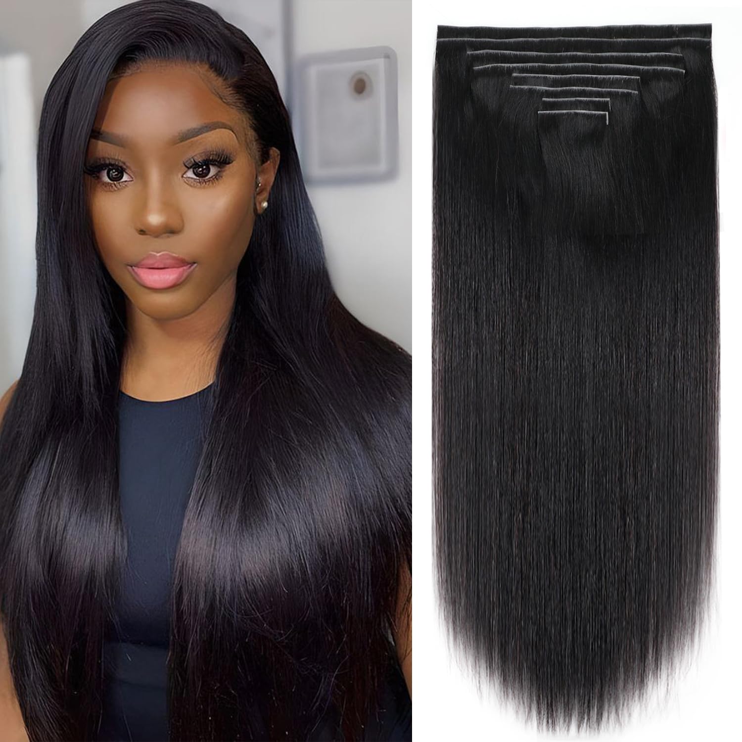 Amazon.com : Mihugass Injected Clip in Extension Human Hair Invisible ...