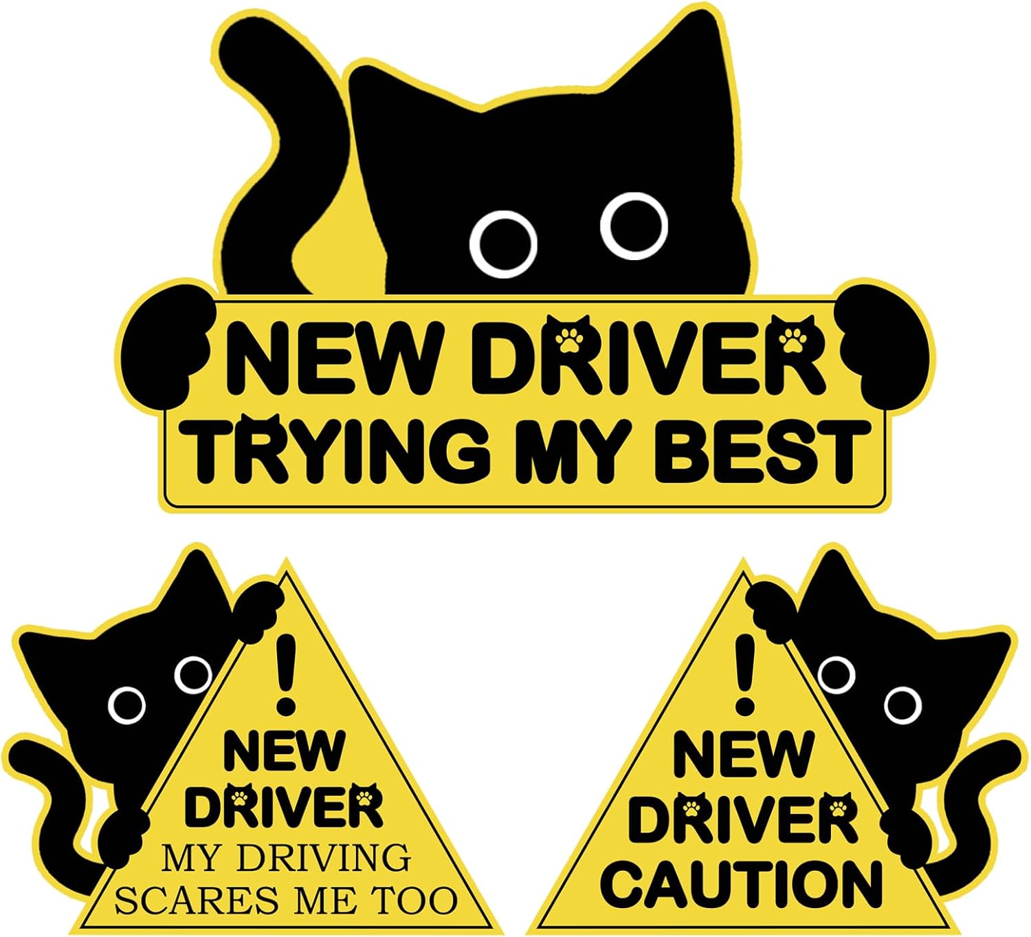 Amazon.com: 3Pcs Black Cat New Car Driving Magnets, Funny New Driver ...