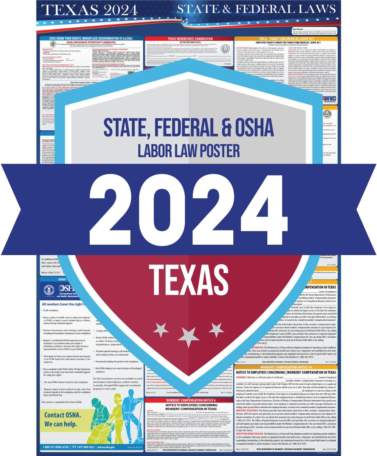 Amazon.com: 2024 Latest Texas Labor Law Poster - State, Federal, OSHA ...