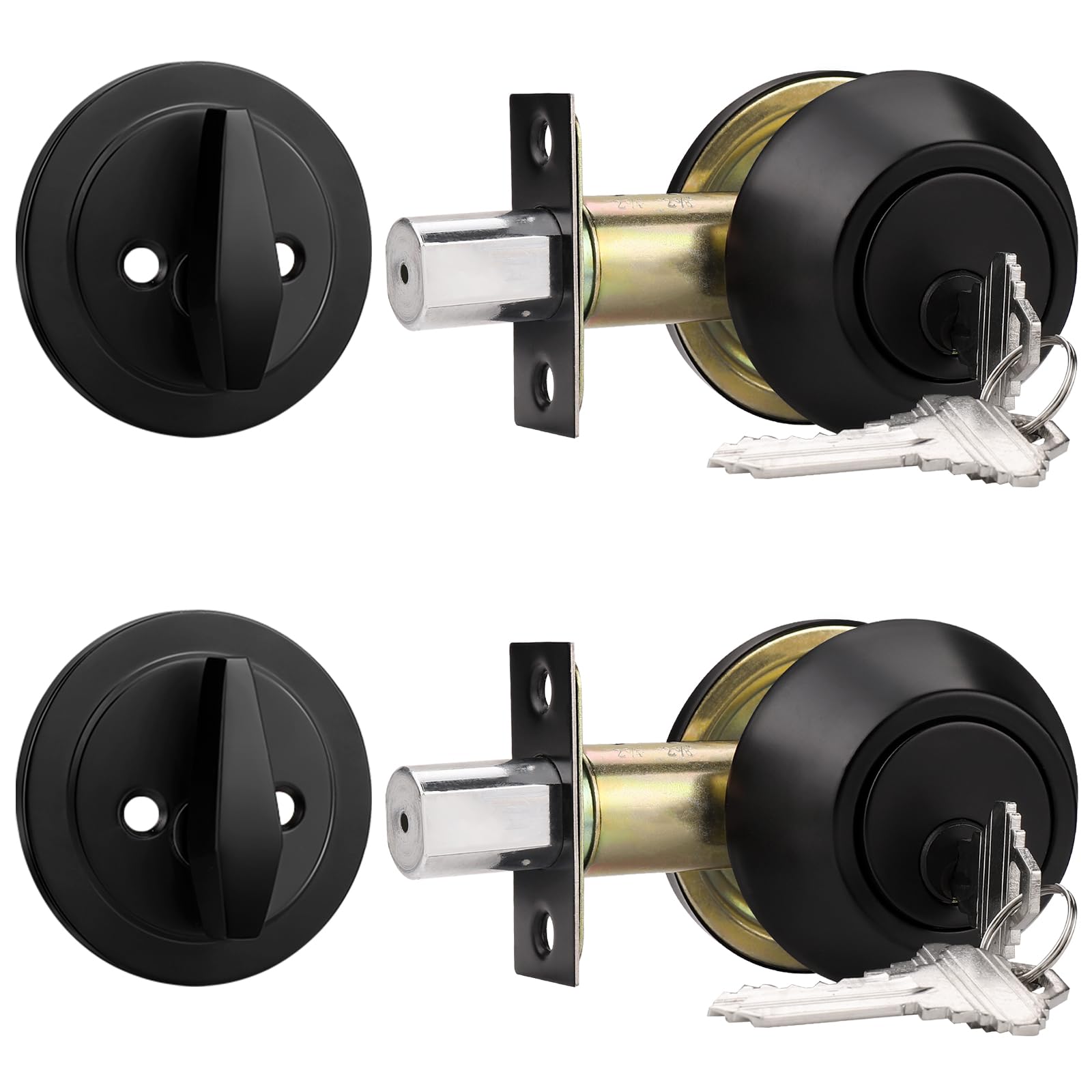 Probrico 2 Pack Black Single Cylinder Deadbolt Lock Set, Keyed One Side ...