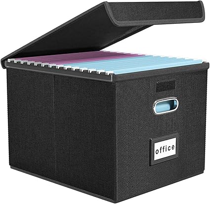 Finew Upgraded Portable File Organiser Box with Lid, Foldable Linen ...