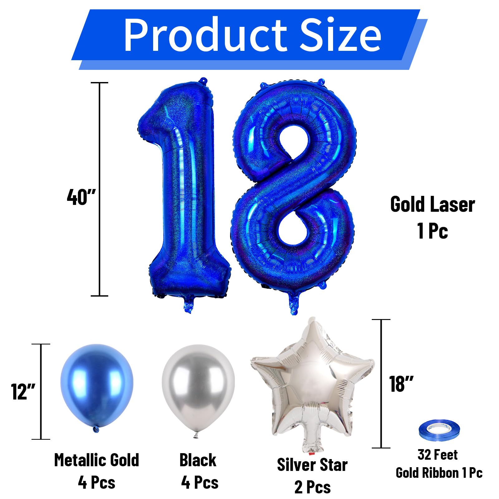 Snapklik.com : Glitter Blue Number 18 Balloon, 40 Inch 18th Birthday ...